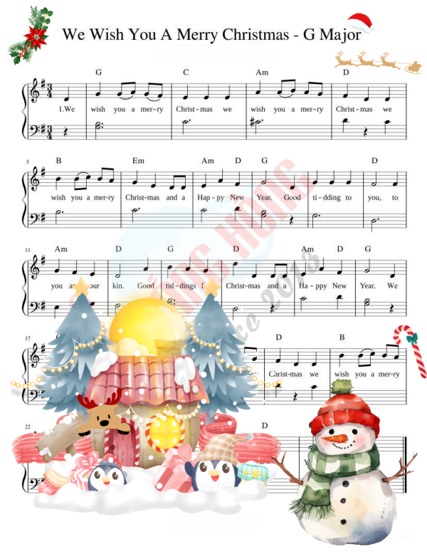 Sheet piano We wish you a merry christmas - Nắng Hồng Music School